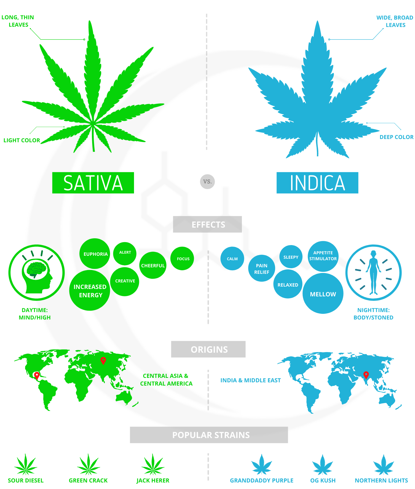 Sativa Vs Indica Effects Charts Modern Canna Science Sativa Vs Indica Effects Charts Modern Canna Science